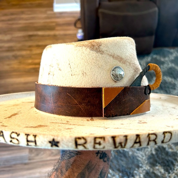 custom | Accessories | Custom 80s Outlaw Distressed Wide Brim Fedora ...